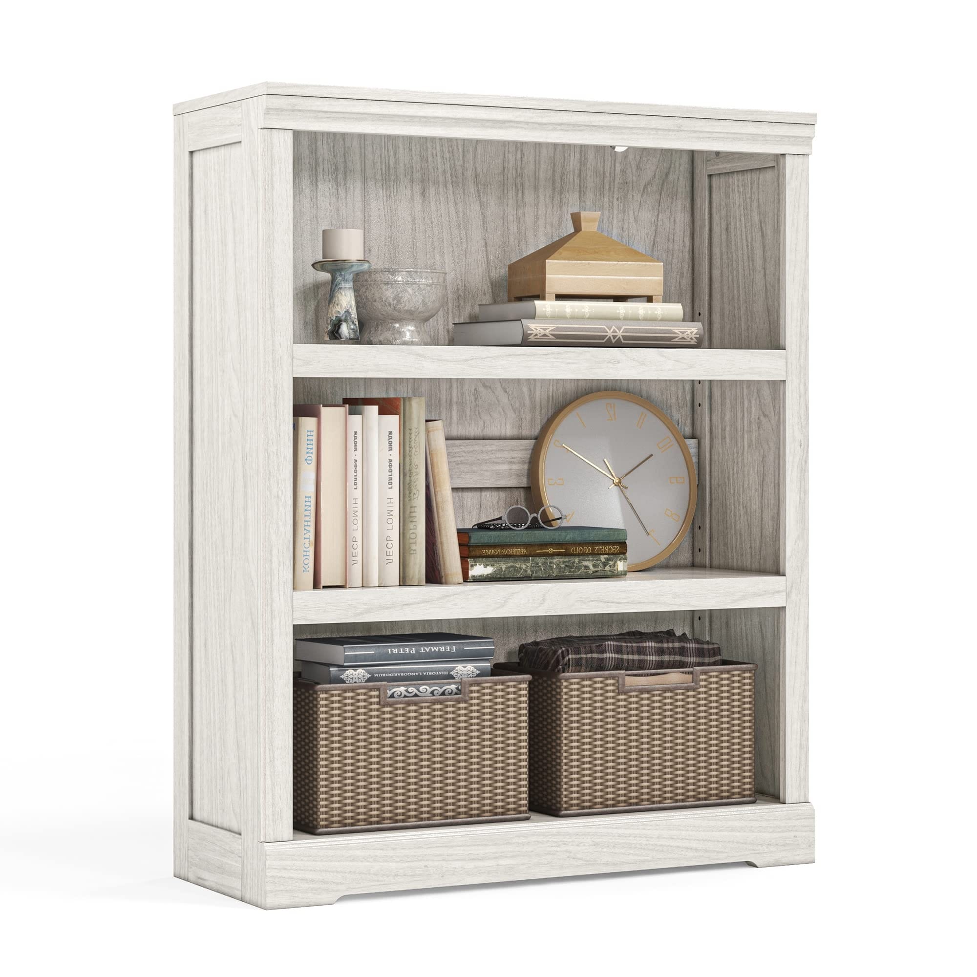 3 Tier Bookcase and Bookshelf Small Wood Display Storage Shelves Farmhouse Bookshelf for Home Office Living Room White Oak