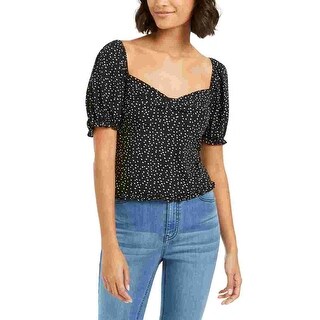 Trixxi Women's Polka Dot Short Sleeve Queen Anne Neckline Top Black ...