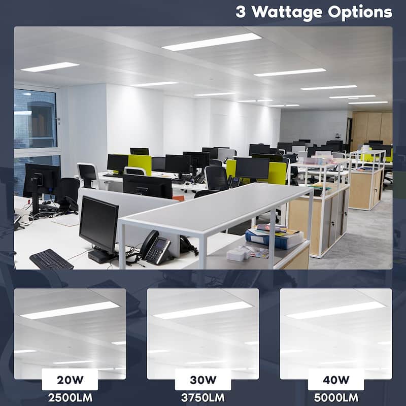 Luxrite 1x4 FT LED Panel Light, 5CCT 3000K - 6500K, 20W/30W/40W, 5000 ...