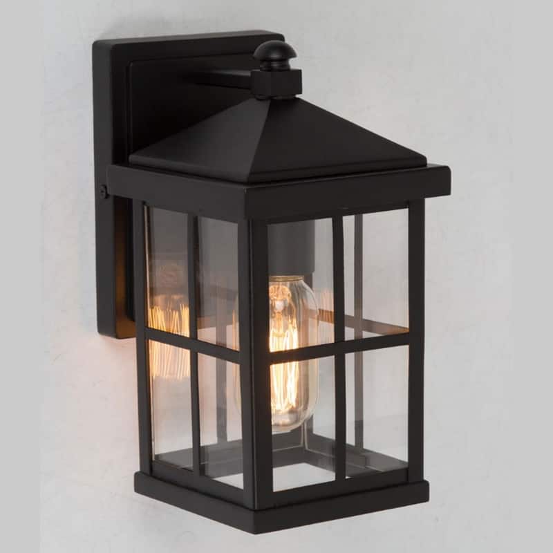 Bern 1-Light Black Square Outdoor Sconce Glass Wall Lights - Bed Bath ...