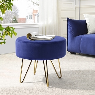 Gold Decorative Round Shaped Ottoman with Metal Legs - Bed Bath ...