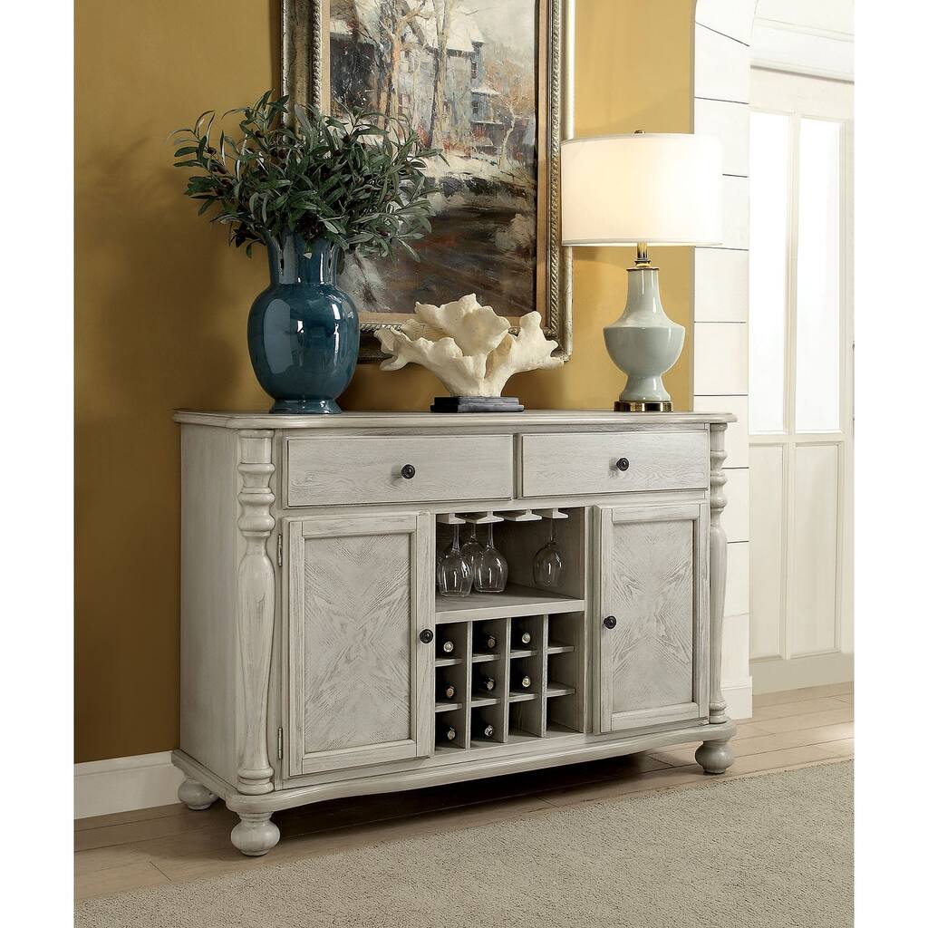 Solid Wood Server in Antique White Finish - Overstock - 34343813