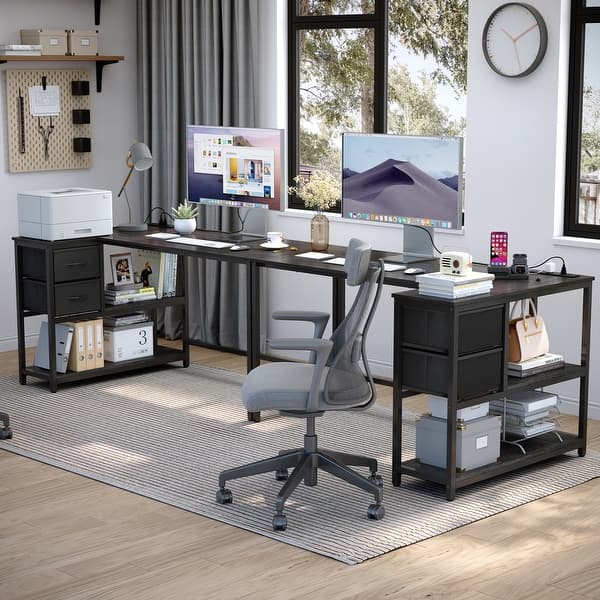 L Shaped Computer Desk with Charging Station Reversible Corner PC Desk ...