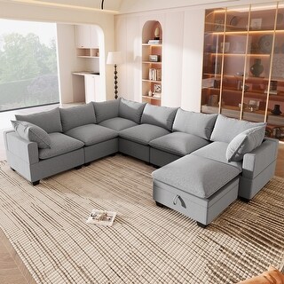 120" Modern U-Shape Modular Freely Combinable Sofa with Storage Ottoman ...