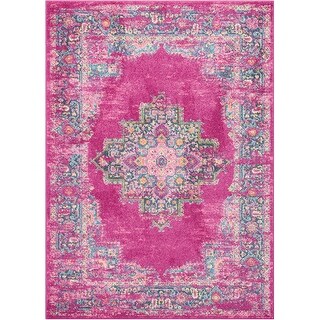 5' x 7' Fuchsia and Blue Distressed Area Rug - 3'6" - Bed Bath & Beyond ...