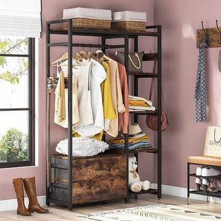 Freestanding Closet Organizer with 2 Drawers, Clothes Shelf Garment ...