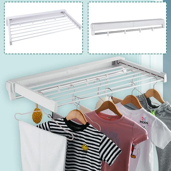 Collapsible Wall Mounted Hanger 7 Drying Rods Clothes Rack - 34x2x4in ...