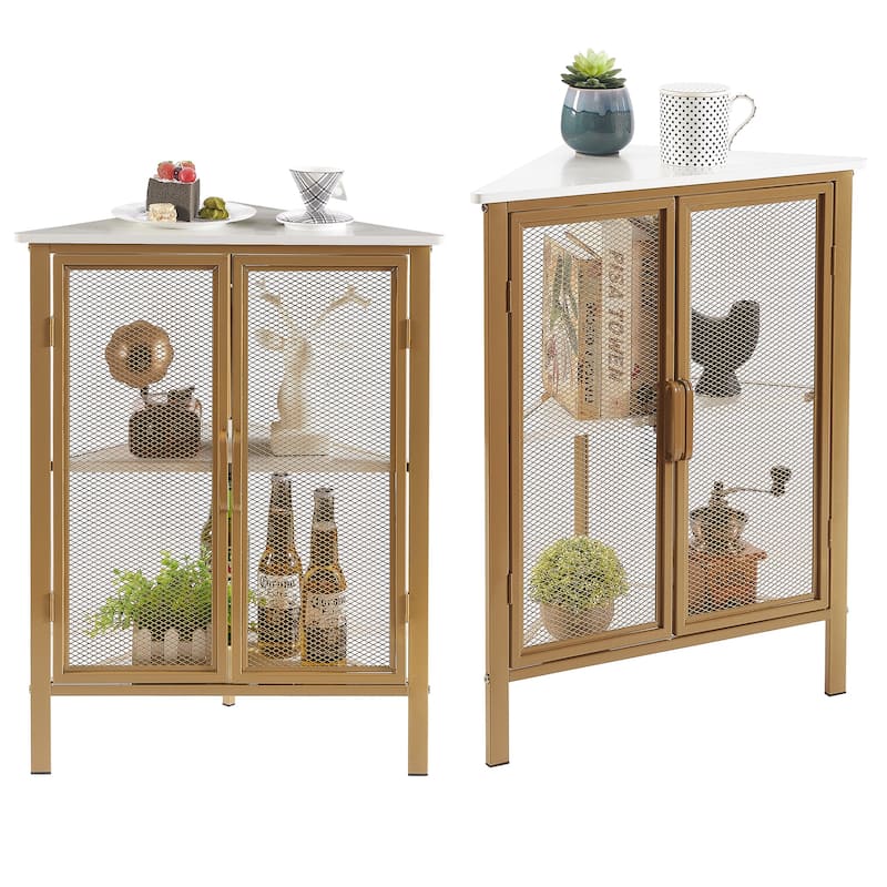 VECELO Triangular Corner Cabinet 27.5" 3-tier End Table with Mesh Doors ...