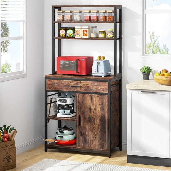 6 Tier Bakers Racks for Kitchens with Drawer & Cabinet, Microwave Oven ...