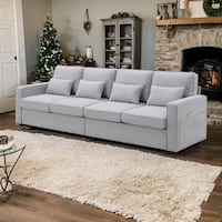104" 4-Seat Sofa with Armrest Pockets and 4-Pillows, Light Grey - Bed ...