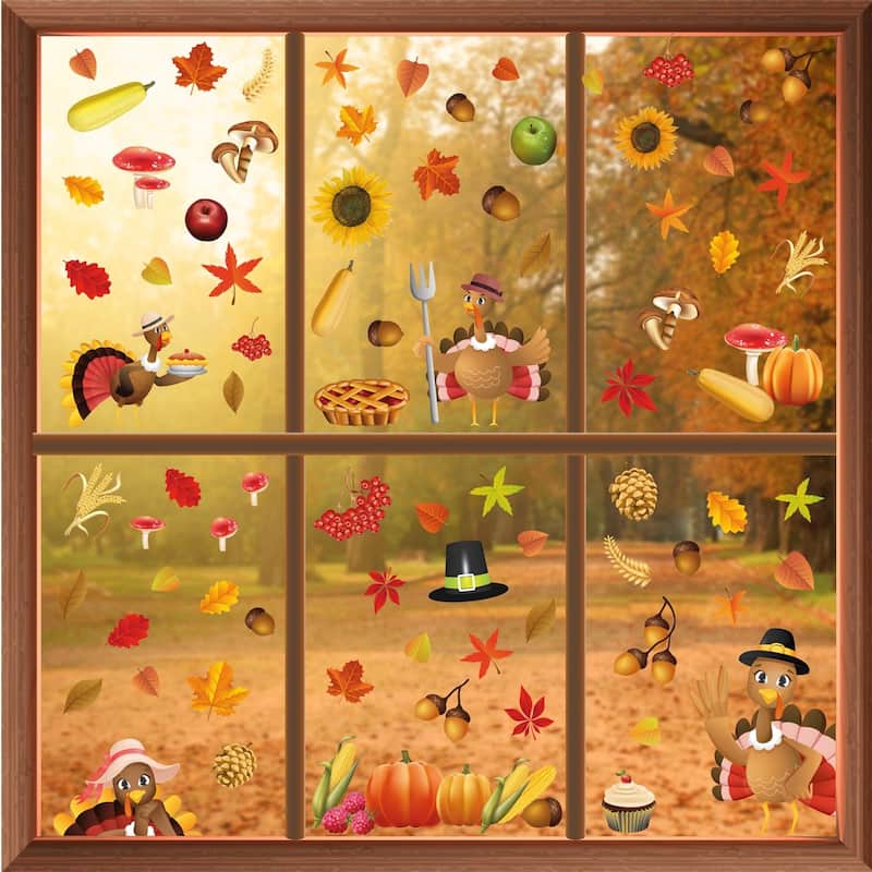 WALPLUS Turkey Autumn Thanksgiving Window Clings Window Decoration ...