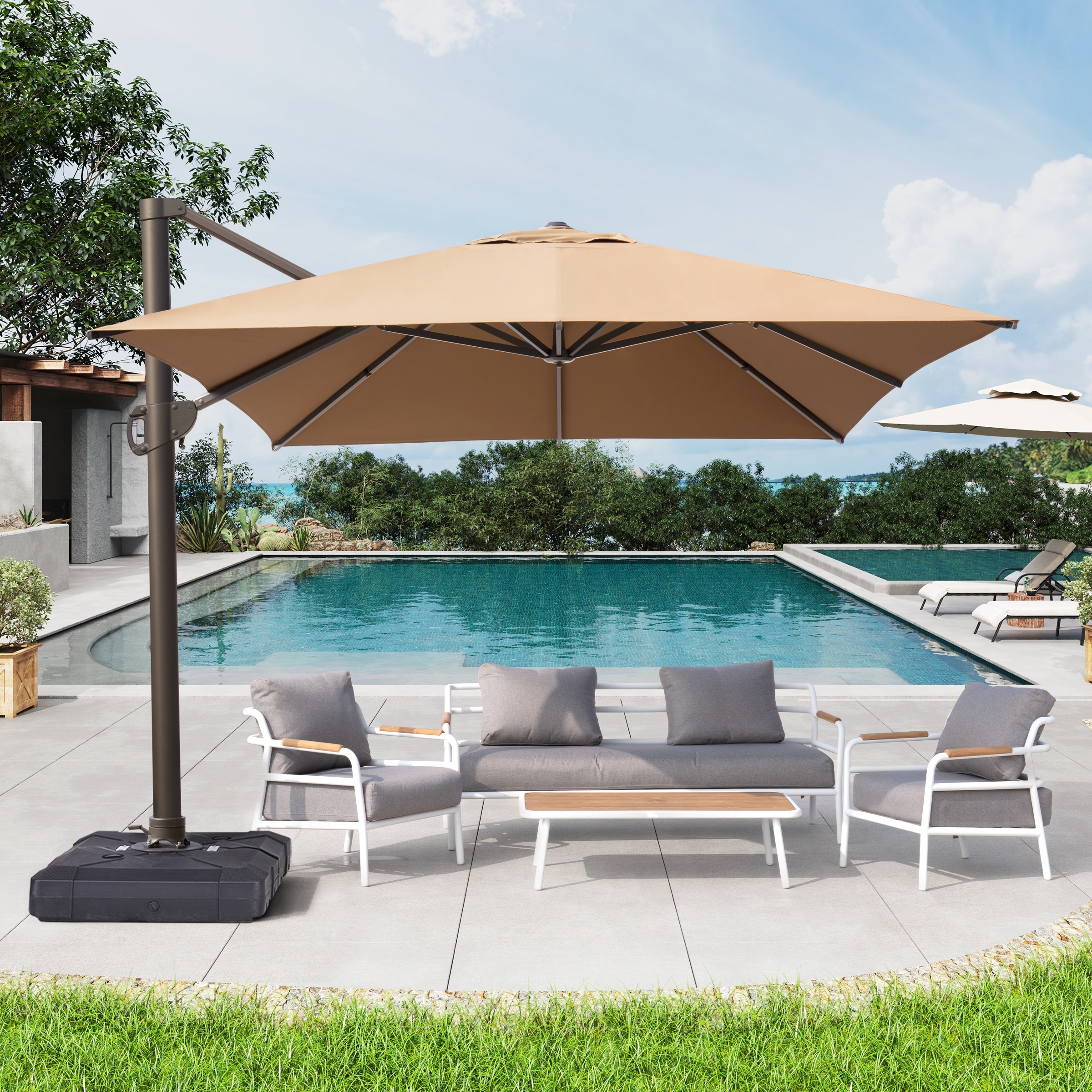10ft undefined10ft Square Cantilever Tilt Patio Umbrella With 360 ...