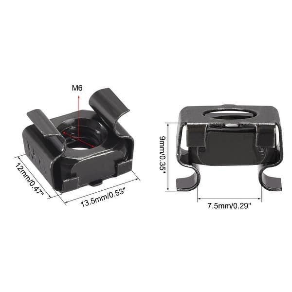 Snap-in Cage Nuts - Carbon Steel Black Zinc Metric Nut for Server ...