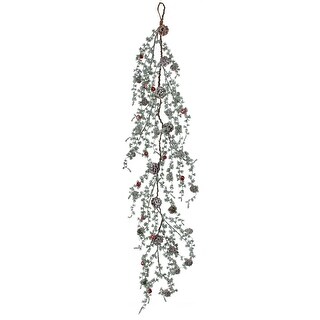 54" Frosted Glitter Ming Pine with Jingle Bells Garland - Green Red ...