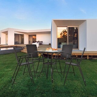 Topcraft 5-Piece Outdoor PE Wicker Counter Height Dining Table Set ...