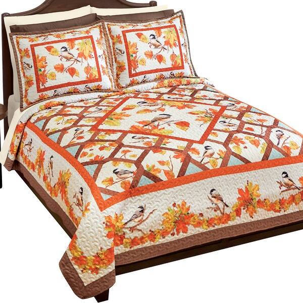 Fall Chickadee and Leaves Lattice Design Quilt - Bed Bath & Beyond ...