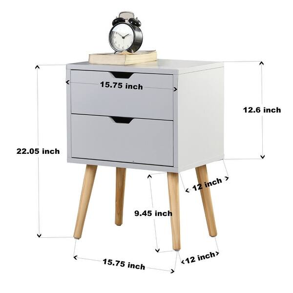 Toolkiss 22'' High Double Drawers Nightstand With Solid Wood(Set of 2 ...