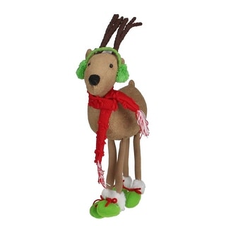 15" Bendable Standing Plush Reindeer With Green Ear Muffs And Red Scarf ...