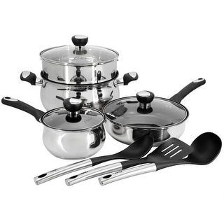 Oster Baldwyn 10 Piece Stainless Steel Belly-Shaped Nonstick Cookware and Utensil Set - Bed Bath ...