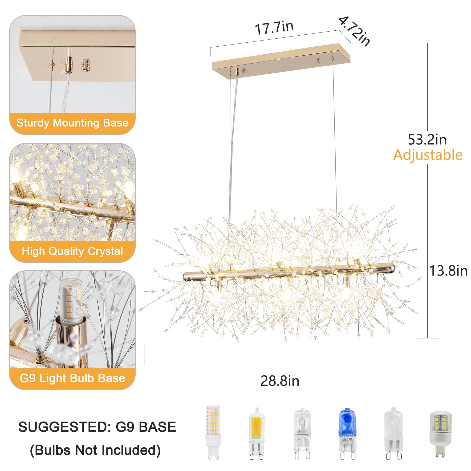 9-Light Modern Firework Crystal Chandelier for Dining Room - W28.8"x ...