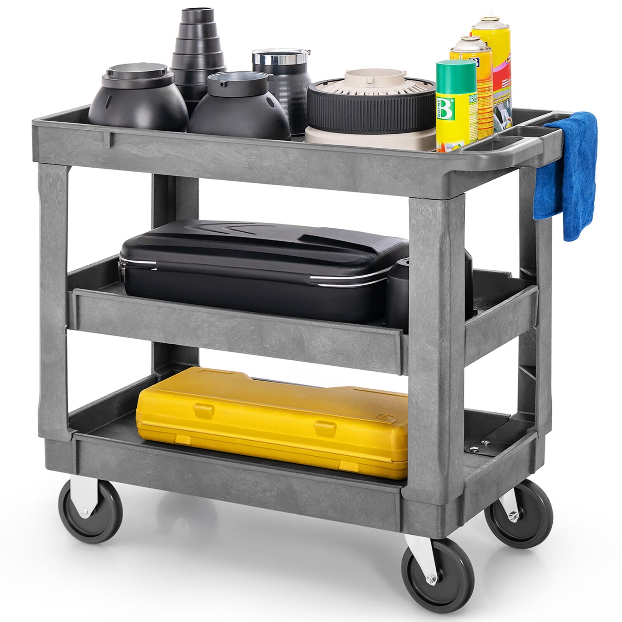 Gymax 2-Tier Utility Cart Heavy-Duty PP Service Cart w/ 550 LBS Max ...