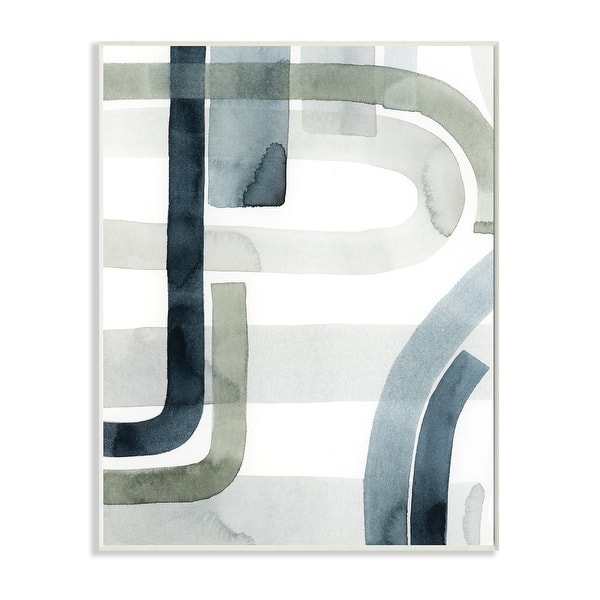 Stupell Dark Blue Green Linework Abstract Swoop Design Wood Wall Art ...
