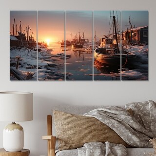 Designart "Winter Landscape Icy Harbor" Transportation Multipanel Wall ...
