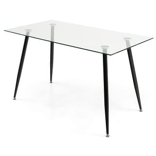 Gymax Modern Glass Dining Table Rectangular Dining Room Table W/Metal ...