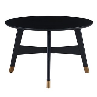 30" Black and Gold Solid Round Cocktail Table with Metal Capped Feet ...