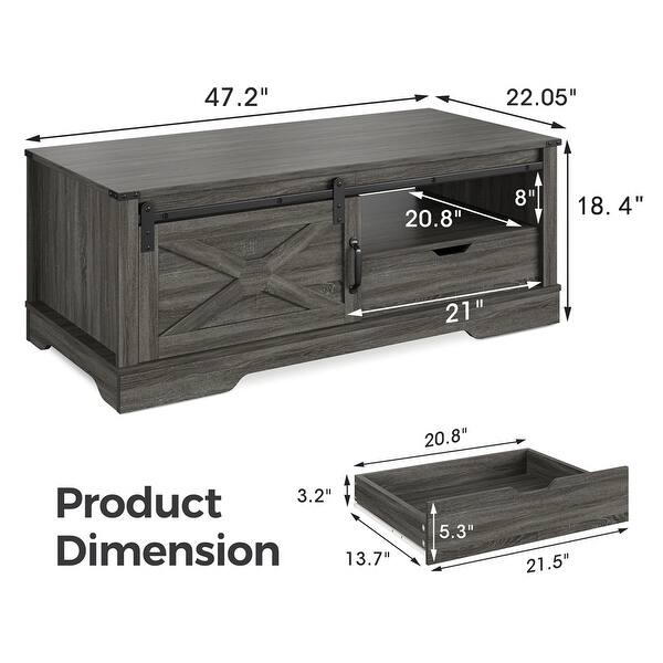 Grey Coffee Table Wood Sliding Barn Door Sofa Side Table with Upper ...