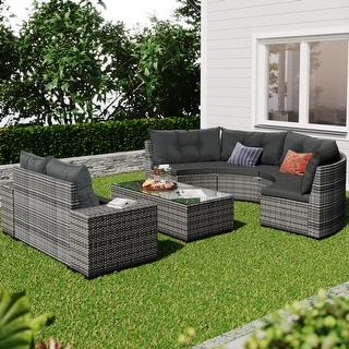 8pc Grey Half-moon Sectional Sofa Set with Cushion - Bed Bath & Beyond ...