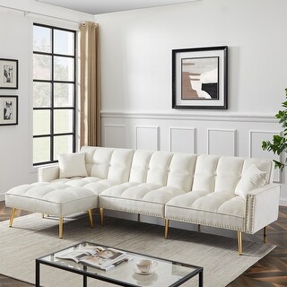 Tufted Upholstered Sectional Sofa Adjustable Backrest Sofa Bed - Bed ...