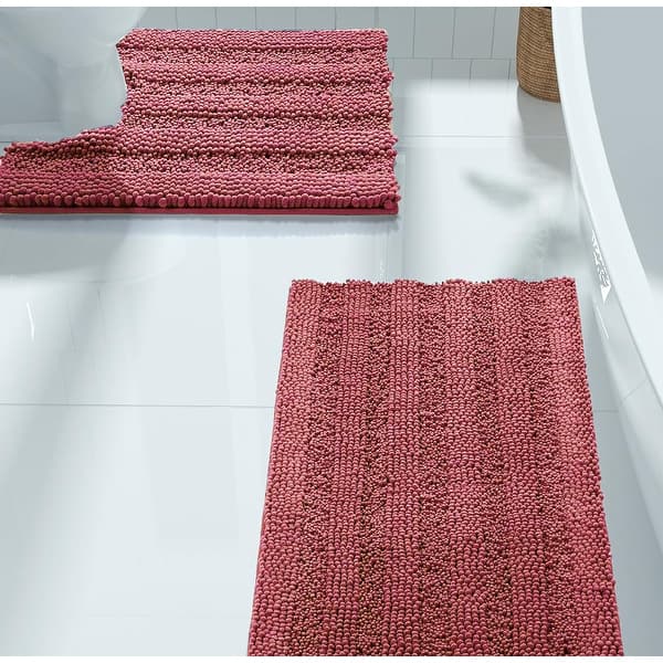 2 Piece Rose Soft Cozy Plush Chenille Bath Mat & Contour Bath Rug - Bed ...