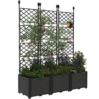 3 Compartment Raised Garden Bed with Trellis & Privacy Screen, Garden ...