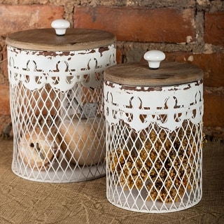 Set Of 2 White Metal Wire With Brown Lid Jars - Bed Bath & Beyond ...