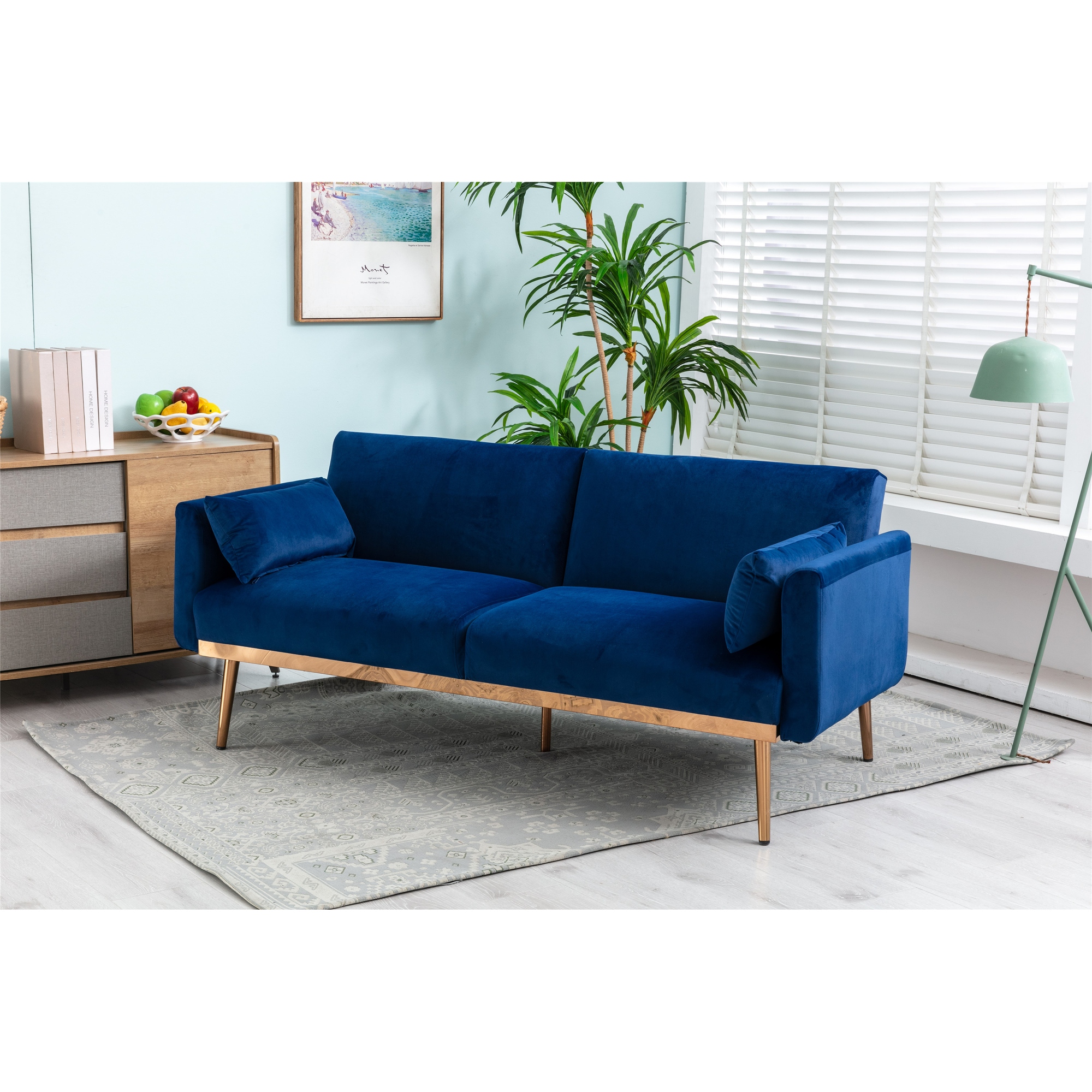 68 Modern Vintage Velvet Upholstery Accent Sleeper Sofa European Style Loveseat Sofa With Metal Feet for Living Room