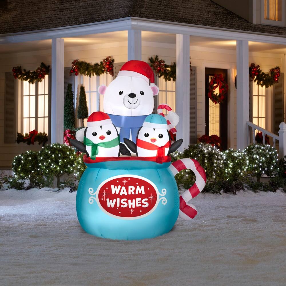 Gemmy Christmas Airblown Inflatable Hot Cocoa Mug Scene 6 5 Ft Tall
