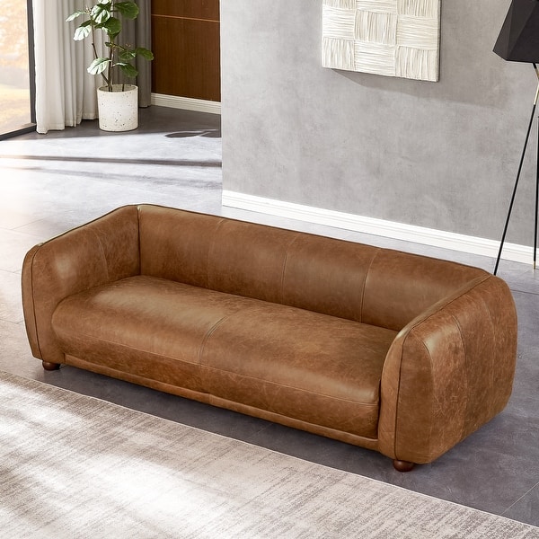 Mayla Mid Century Modern Luxury Italian Leather Couch - Bed Bath ...