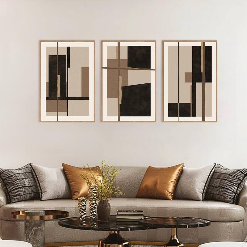 Mid-Century Black Polygon Wall Decor, Black Brown Irregular Painting ...