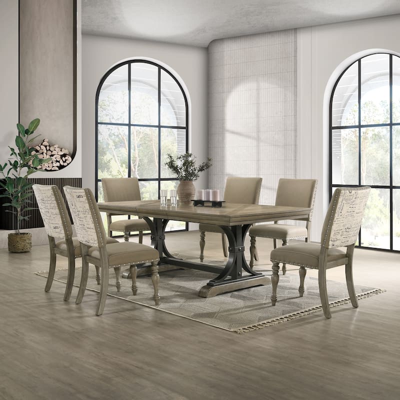 Roundhill Furniture Birmingham 7-piece Driftwood Finish Table with Nail ...