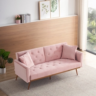 Pink Sleeper Loveseat Nailhead Trim Backrest Reclining Sofa w/ Pillows ...