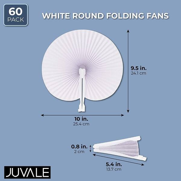 60 Pack Large 10" Plain White Paper Folding Hand Fan Handheld Fan for ...