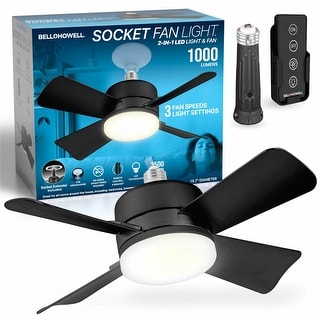 Bell + Howell Socket Fan Light Black 2-in-1 LED Light and Ceiling Fan ...