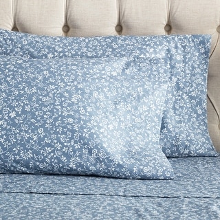 4-Piece Count Blue Floral Print Cotton Blend Bed Sheet Set - Bed Bath & Beyond - 39462967