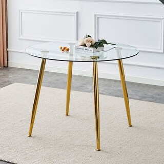 Round Dining Table Glass Top Diameter of 40in Gold Metal Legs Kitchen ...