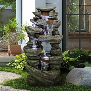 7-Tier Rocks Garden Water Fountain - 60in H Large Cascading Waterfall ...