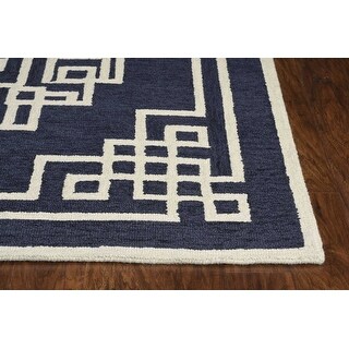 2'x4' Navy Blue Ivory Hand Tufted Greek Key Medallion Indoor Accent Rug ...