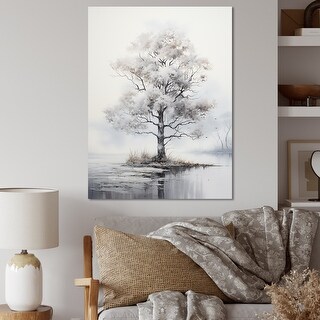 Designart "Minimalism Grey Tree Solitude VIII" Landscape Trees Canvas ...