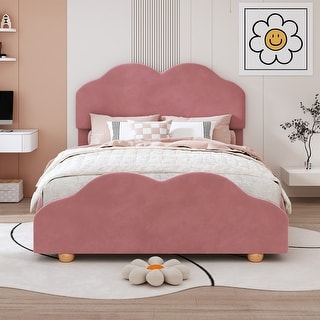Full Size Upholstered Platform Bed with Cloud Shaped bed board, Deep ...