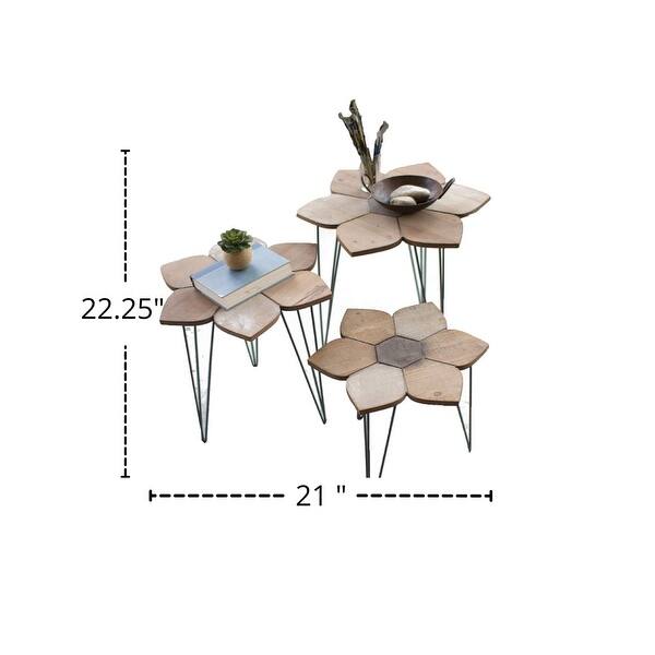 Flower Side Tables With Wooden Tops For Home Garden, Set Of Three - Bed ...
